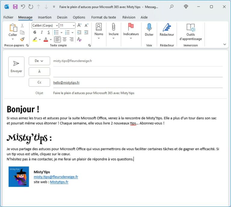 Outlook : Configurer un modèle de mail - Misty'tips