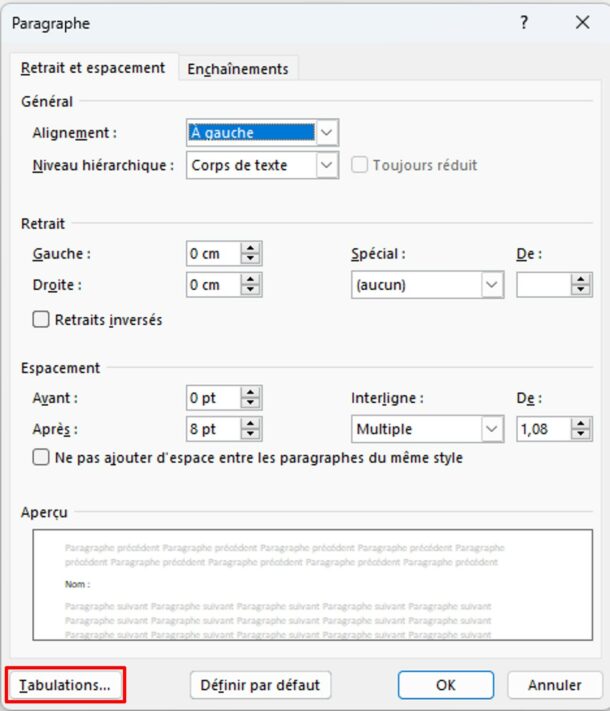 Word : Faire des pointillés réguliers grâce à la tabulation droite ...