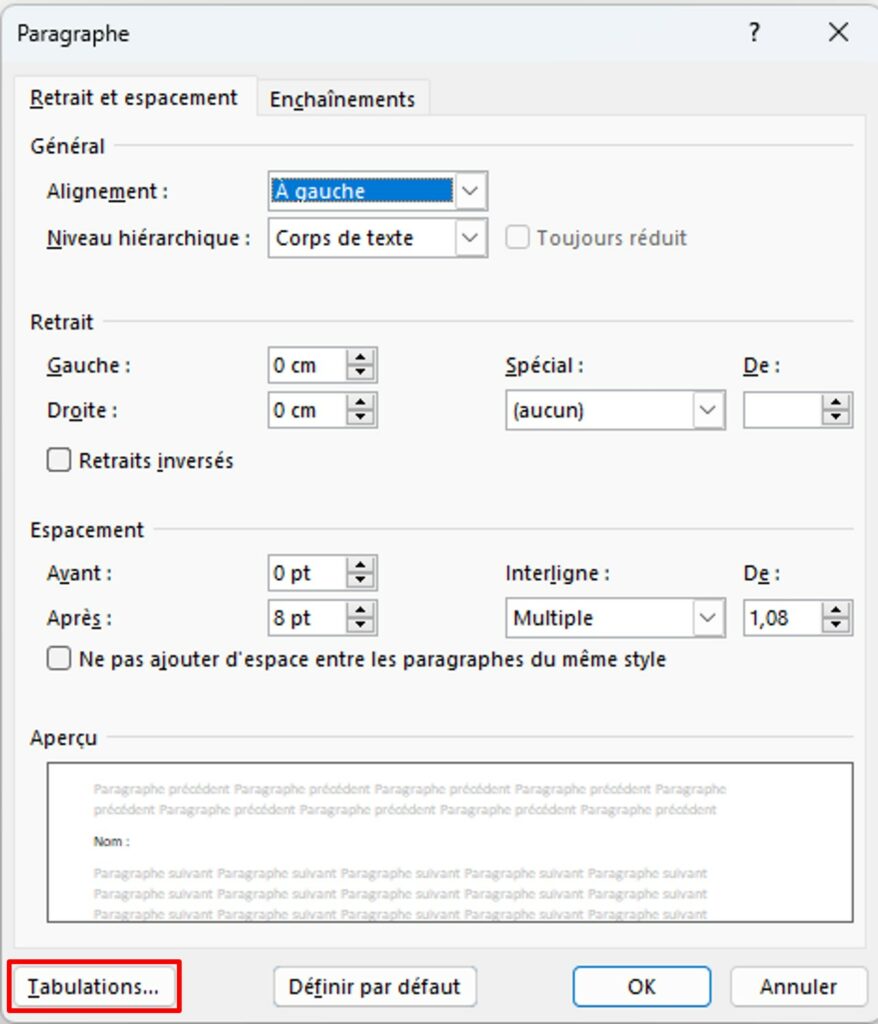 Word : Faire des pointillés réguliers grâce à la tabulation droite ...