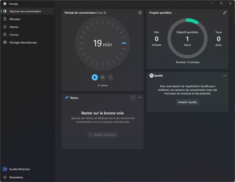 Windows : Mode concentration - Misty'tips