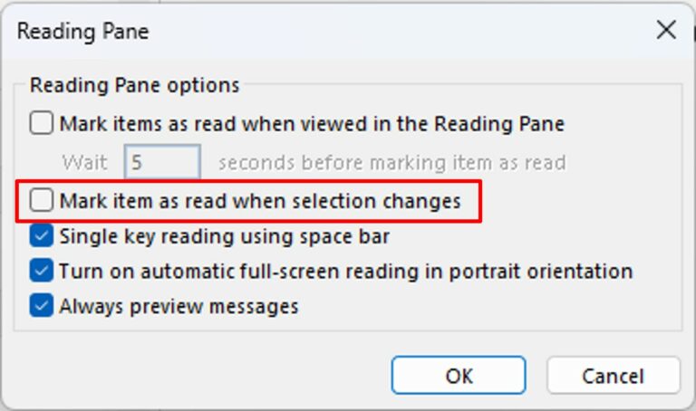 Outlook: Control when emails are marked read or unread - Misty'tips