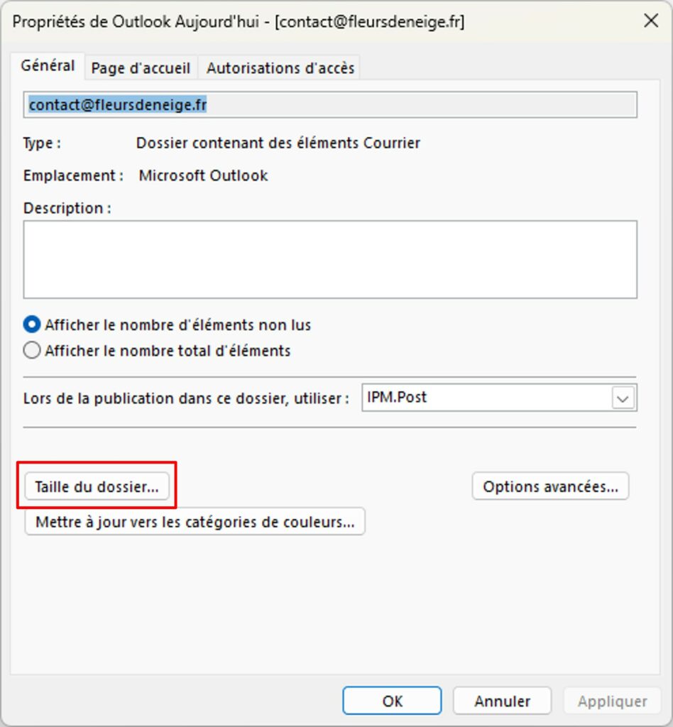 Outlook : Afficher la taille de la boîte mail - Misty'tips