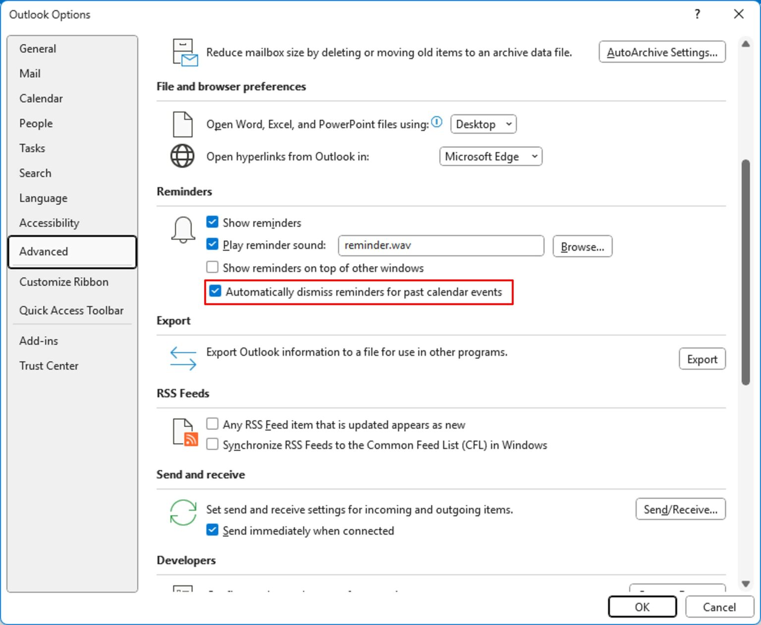 Outlook: Dismiss reminders for past calendar events - Misty'tips