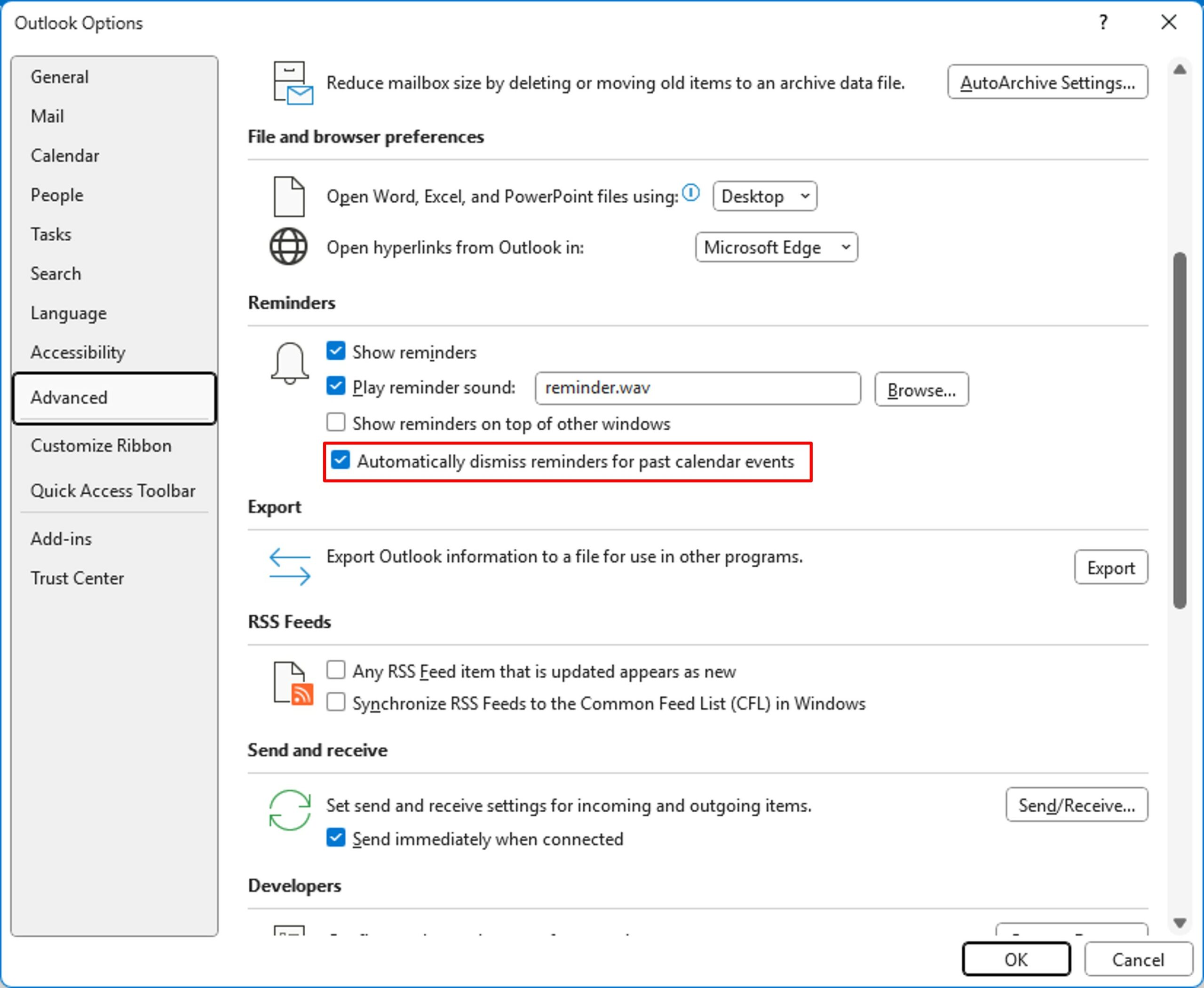 Outlook: Dismiss reminders for past calendar events - Misty'tips